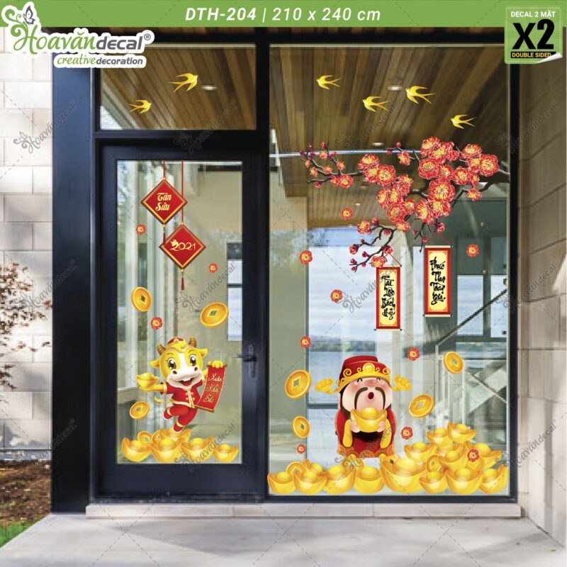 Decal 2 mặt trang trí Tết DTH-204 - Mẫu combo - Hoa Văn Decal